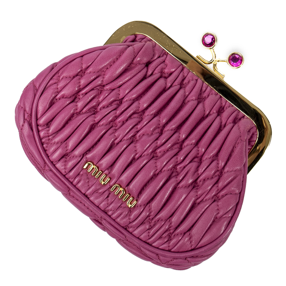 Miu Miu | Bags | Miu Miu Mini Kiss Lock Pouch In Pink Pleated Calfskin ...